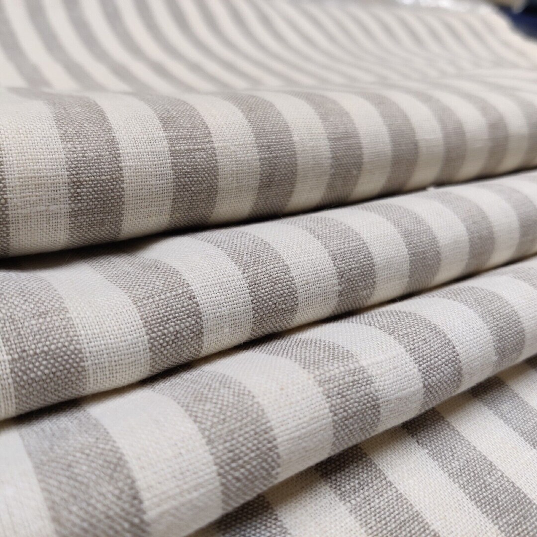 French Style Natural/ivory Linen Stripe sample. Made to Measure Roman ...