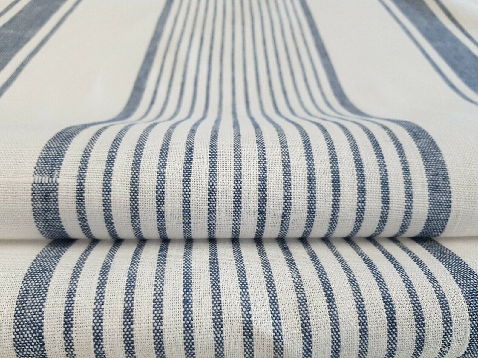 Blue & White Multi Stripe 100% Linen, (sample). Made to Measure Roman ...