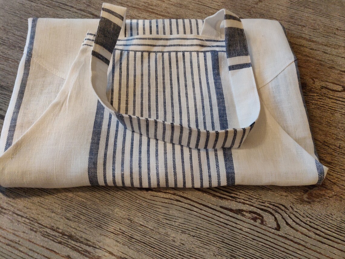 Blue & White Multi Stripe 100% Linen, sample. Made to Measure Roman ...