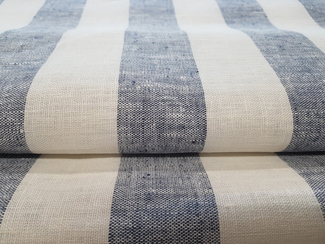 Blue & White Multi Stripe 100% Linen, sample. Made to Measure Roman ...