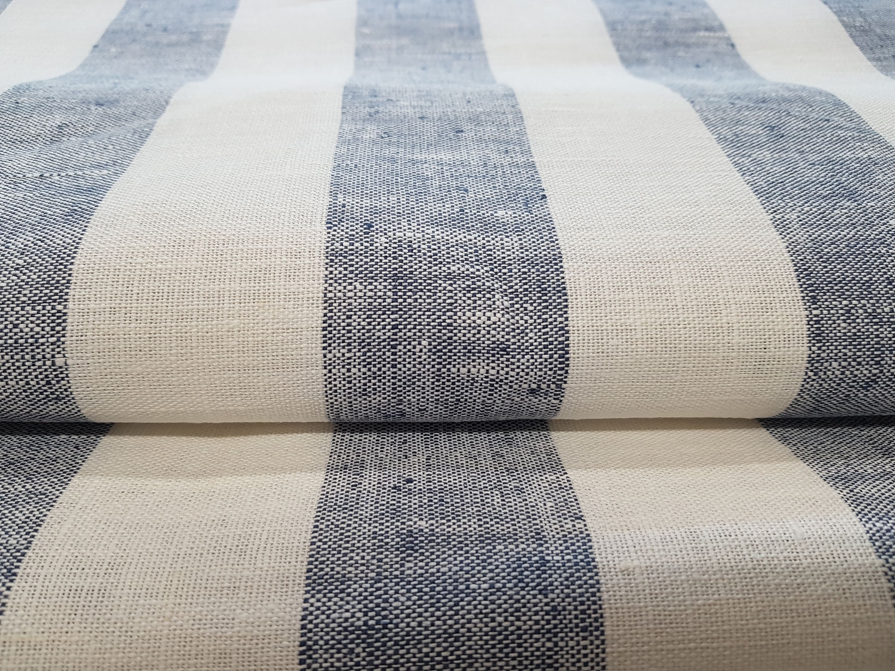 Blue & White Multi Stripe 100% Linen, (sample). Made to Measure Roman ...