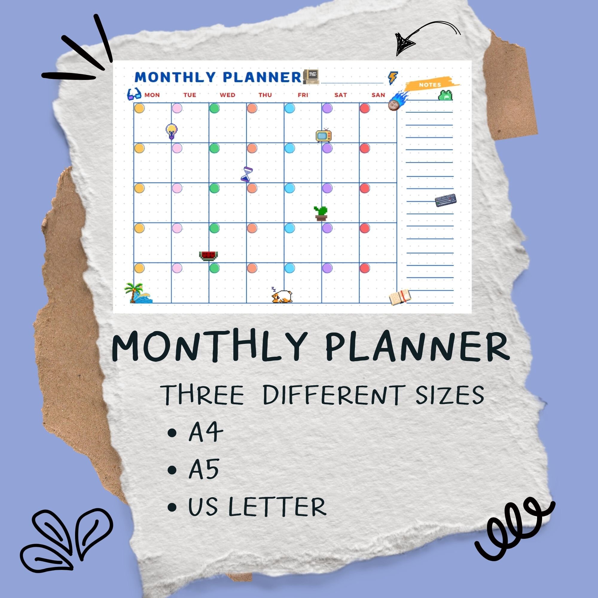 Pixel Art Undated Monthly Planner, Digital Planner, Printable Planner ...