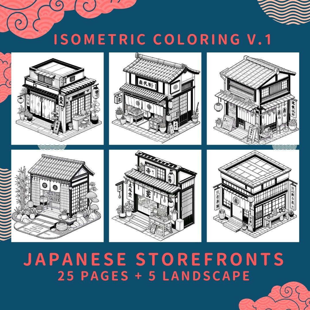 Japanese Storefronts Coloring, Isometric Japanese Storefronts ...