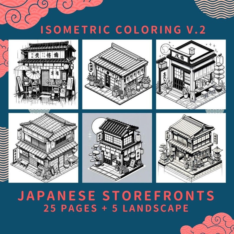 Japanese Storefronts Coloring, Isometric Japanese Storefronts ...