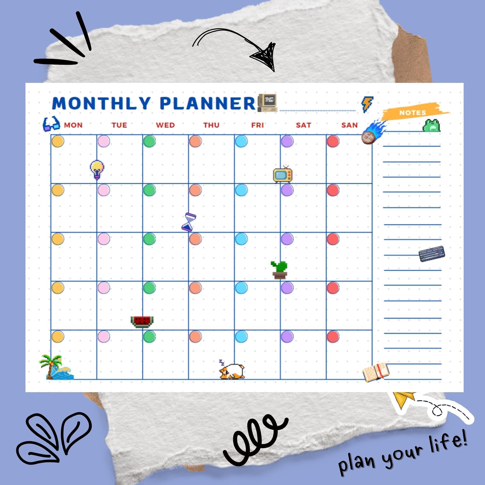 Pixel Art Undated Monthly Planner, Digital Planner, Printable Planner ...