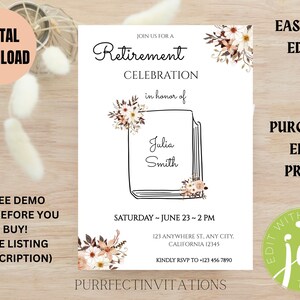 Editable Librarian Retirement Invitation Template, Librarian Retirement ...