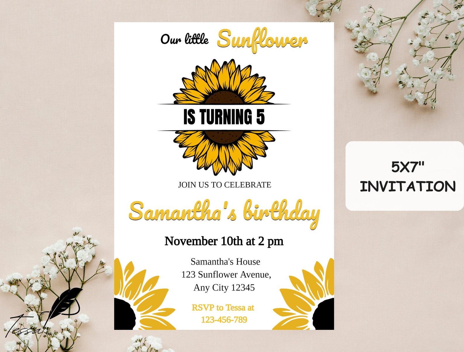 Editable Sunflower Birthday Invitation, Sunflower Birthday Invite ...