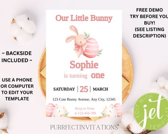 Editable ANY AGE Bunny Birthday Invitation Cute Bunny Birthday Invite ...