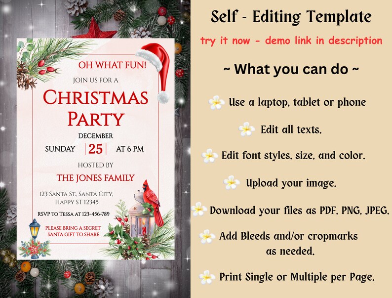 Editable Christmas Party Invitation Christmas Party Invite Winter ...