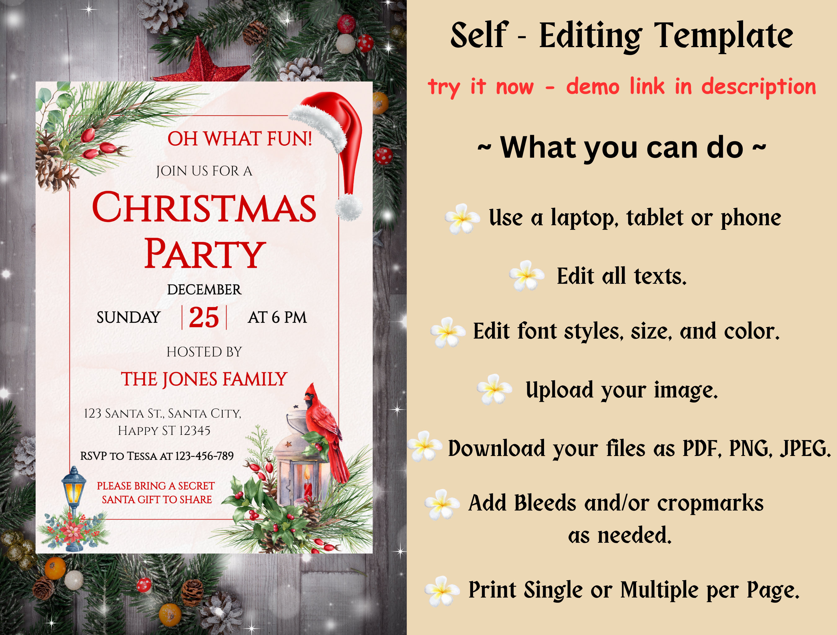 Editable Christmas Party Invitation Christmas Party Invite Winter ...