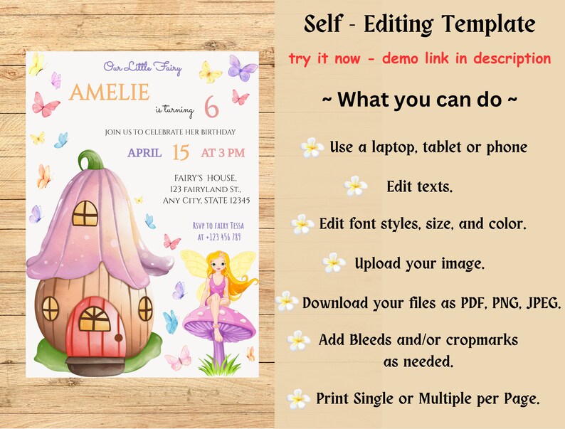 EDITABLE Fairy Birthday Invitation, Fairies Birthday Party Invite, ANY ...