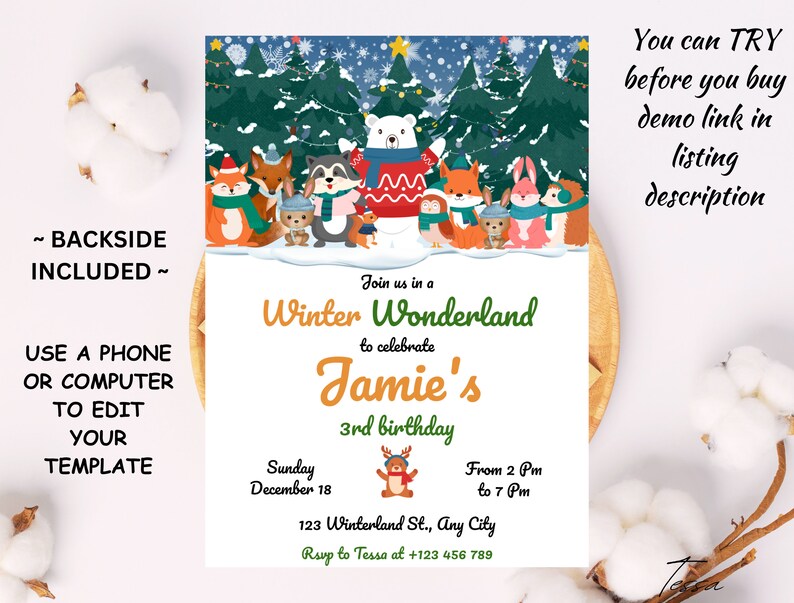 Editable Winter Birthday Invitation, Winter Wonderland Birthday ...
