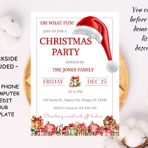 Editable Christmas Party Invitation Christmas Dinner Party Invite Santa ...