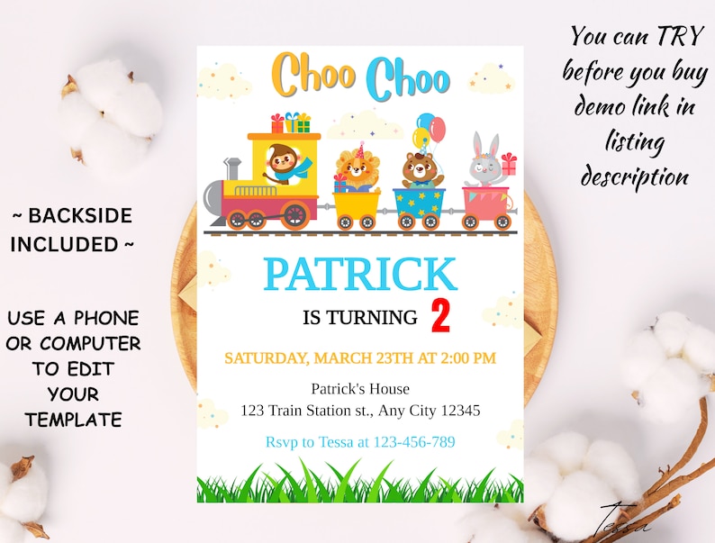 Editable Train Birthday Invitation, Toy Train Invitation, Train ...