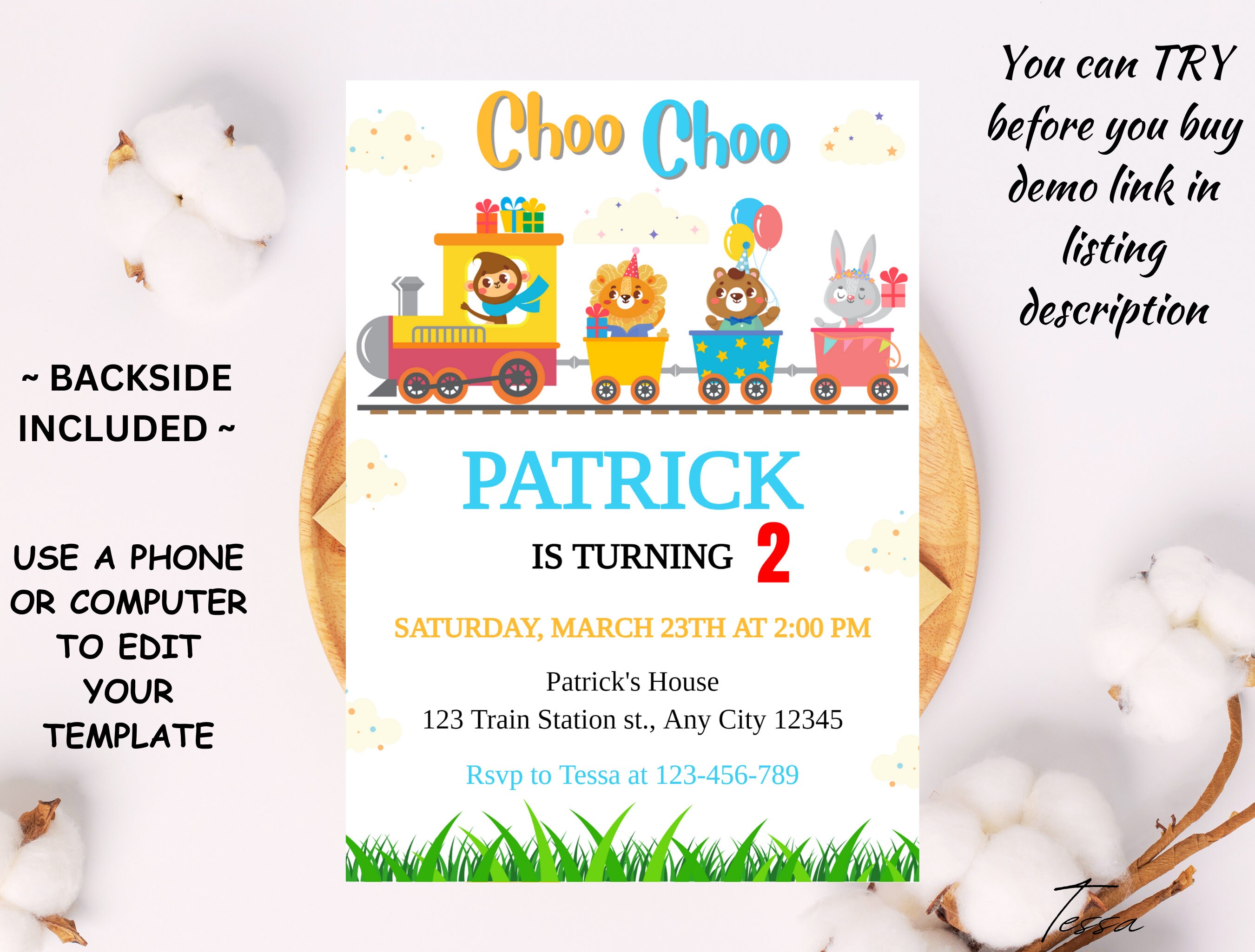 Editable Train Birthday Invitation, Toy Train Invitation, Train ...