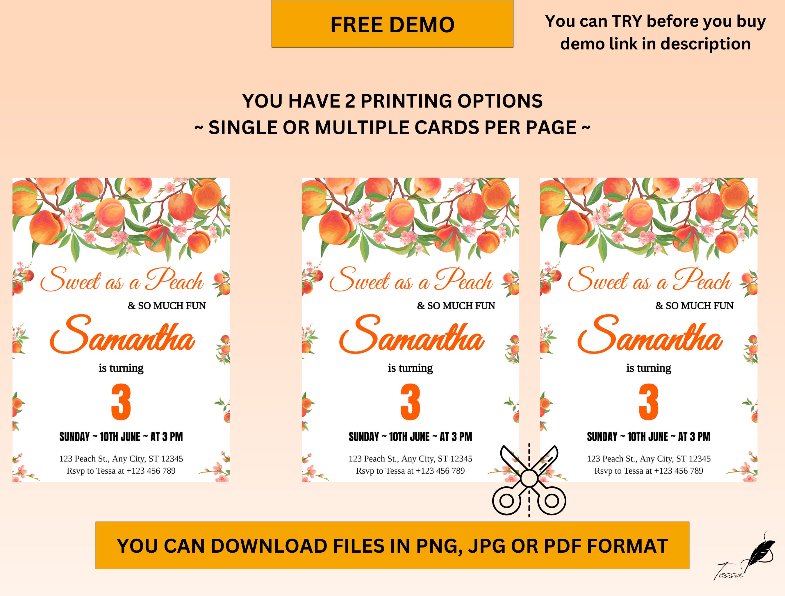 Editable Peach Birthday Invitation Sweet as a Peach - Etsy