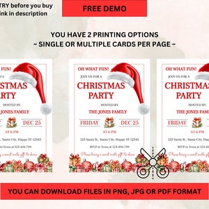 Editable Christmas Party Invitation Christmas Dinner Party Invite Santa ...