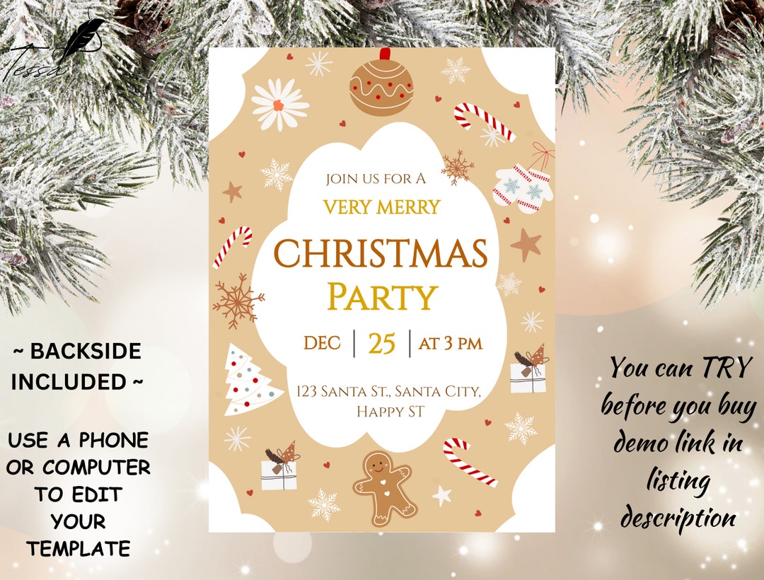Editable Boho Christmas Party Invitation Boho Christmas Party Invite ...
