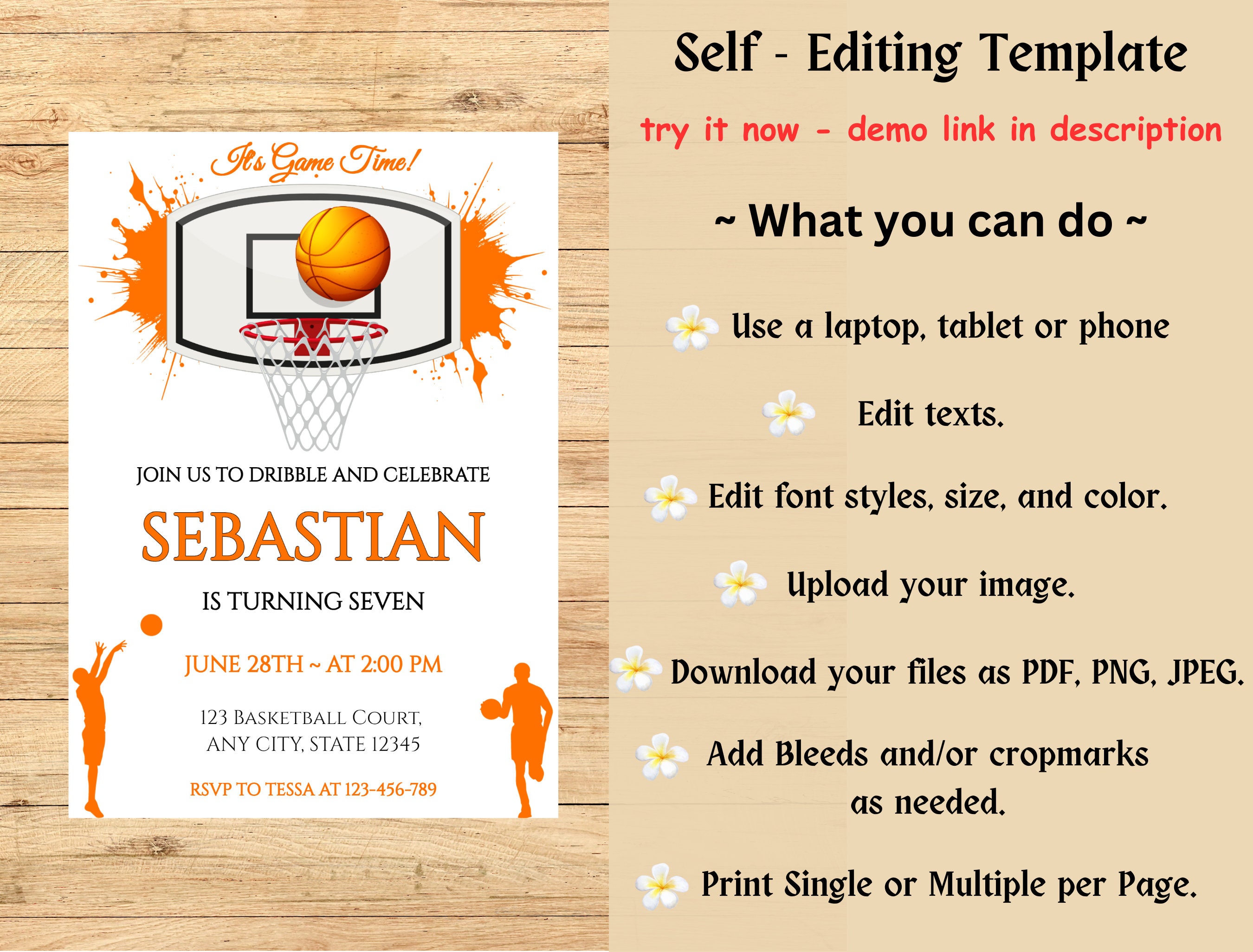 Editable Basketball Birthday Invitation, Basketball Invitation ...