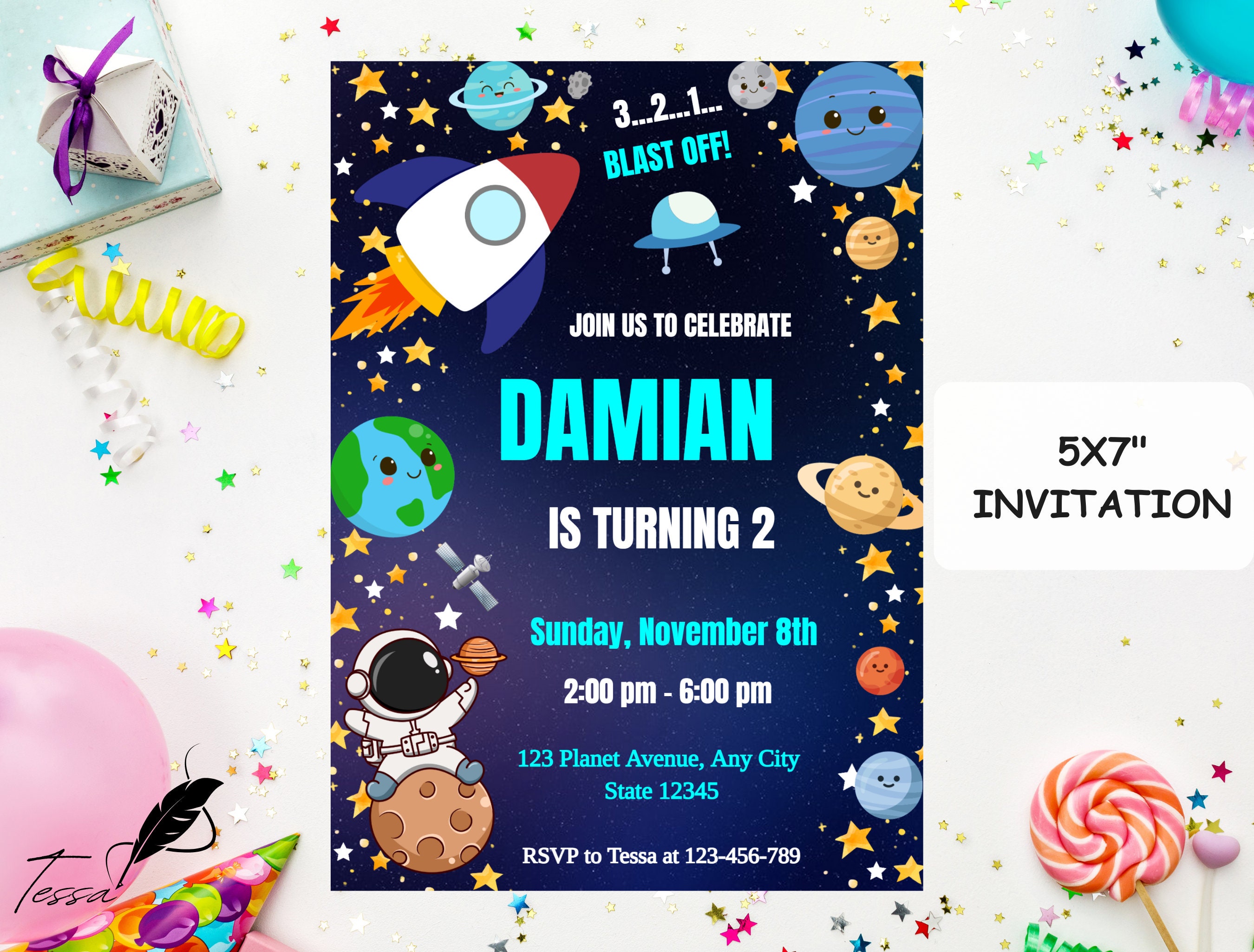 Editable Outer Space Birthday Invitation Template Planets - Etsy