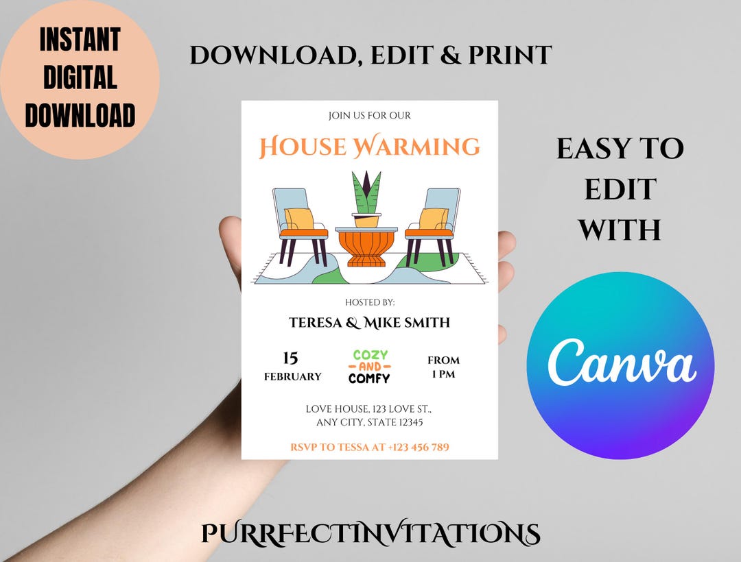Canva EDITABLE Simple House Warming Invitation, House Warming Party ...