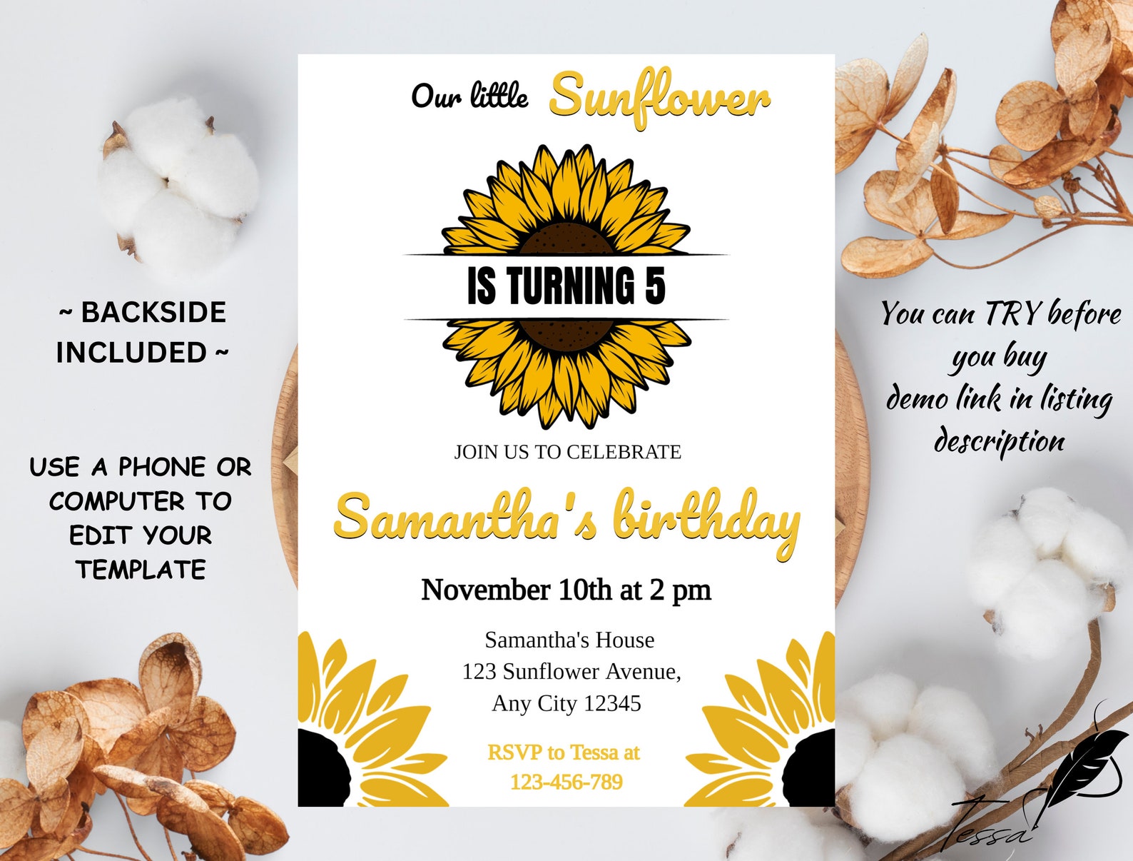 Editable Sunflower Birthday Invitation, Sunflower Birthday Invite ...