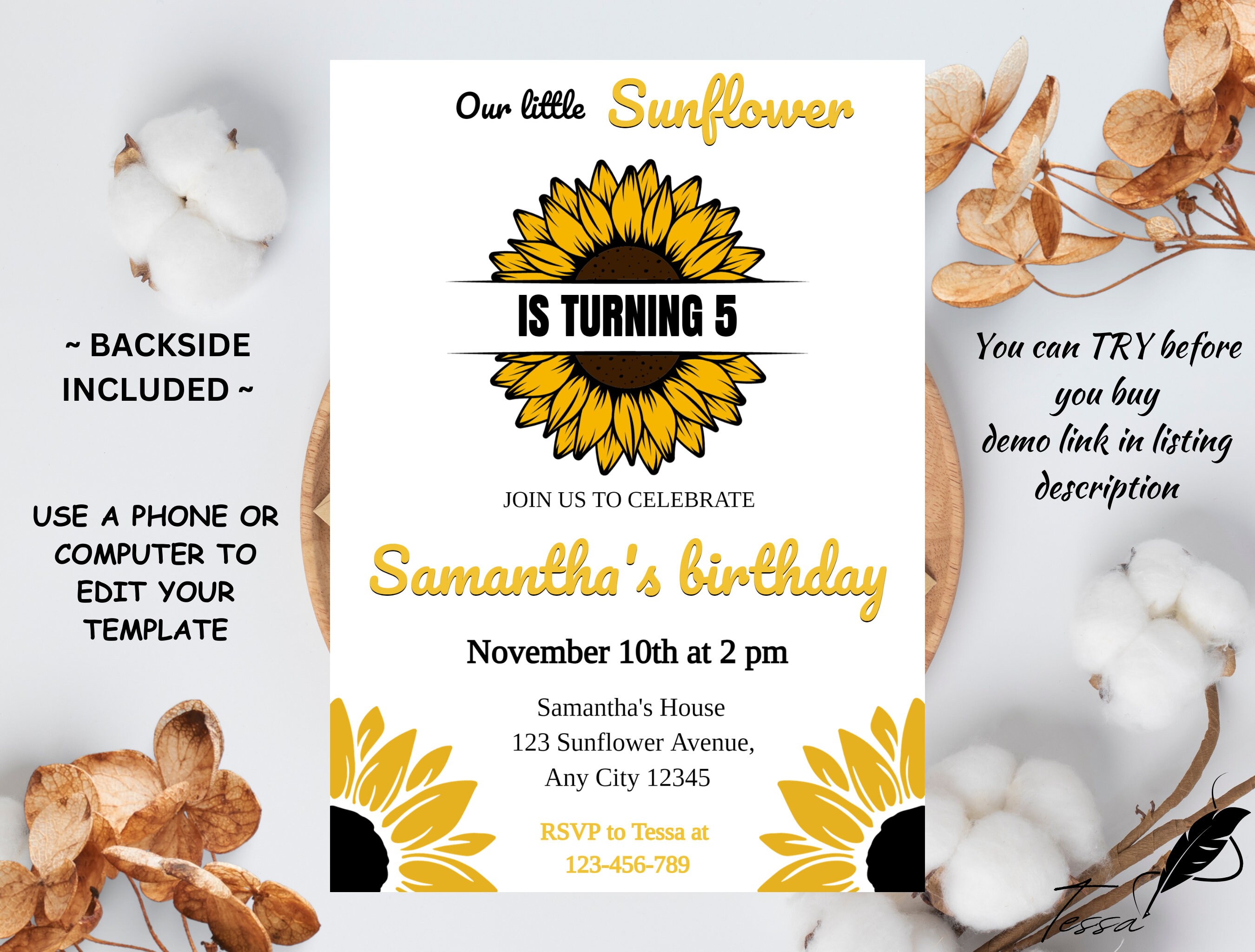 Editable Sunflower Birthday Invitation, Sunflower Birthday Invite ...