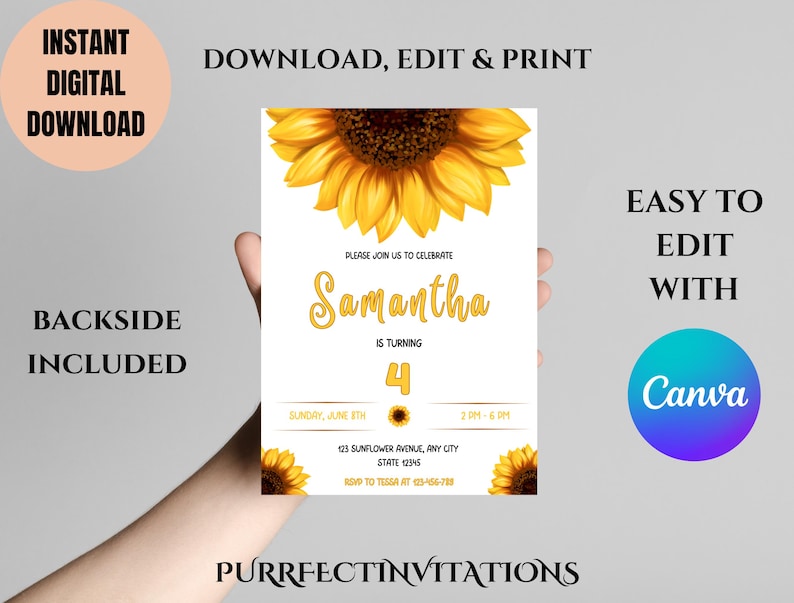 Editable Sunflower Birthday Invitation, Sunflower Birthday Invite ...