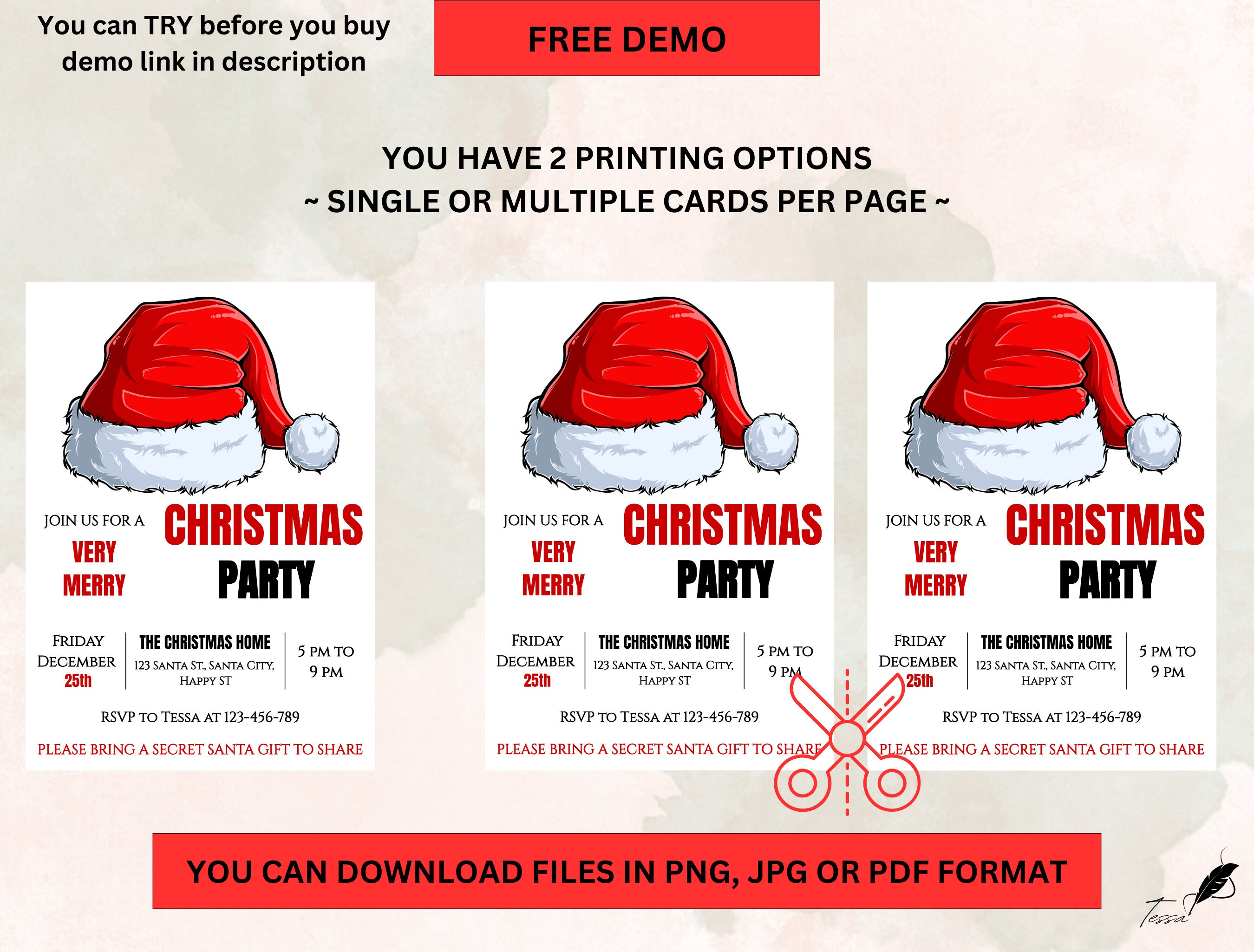 Editable Christmas Party Invitation Santa Hat Christmas - Etsy