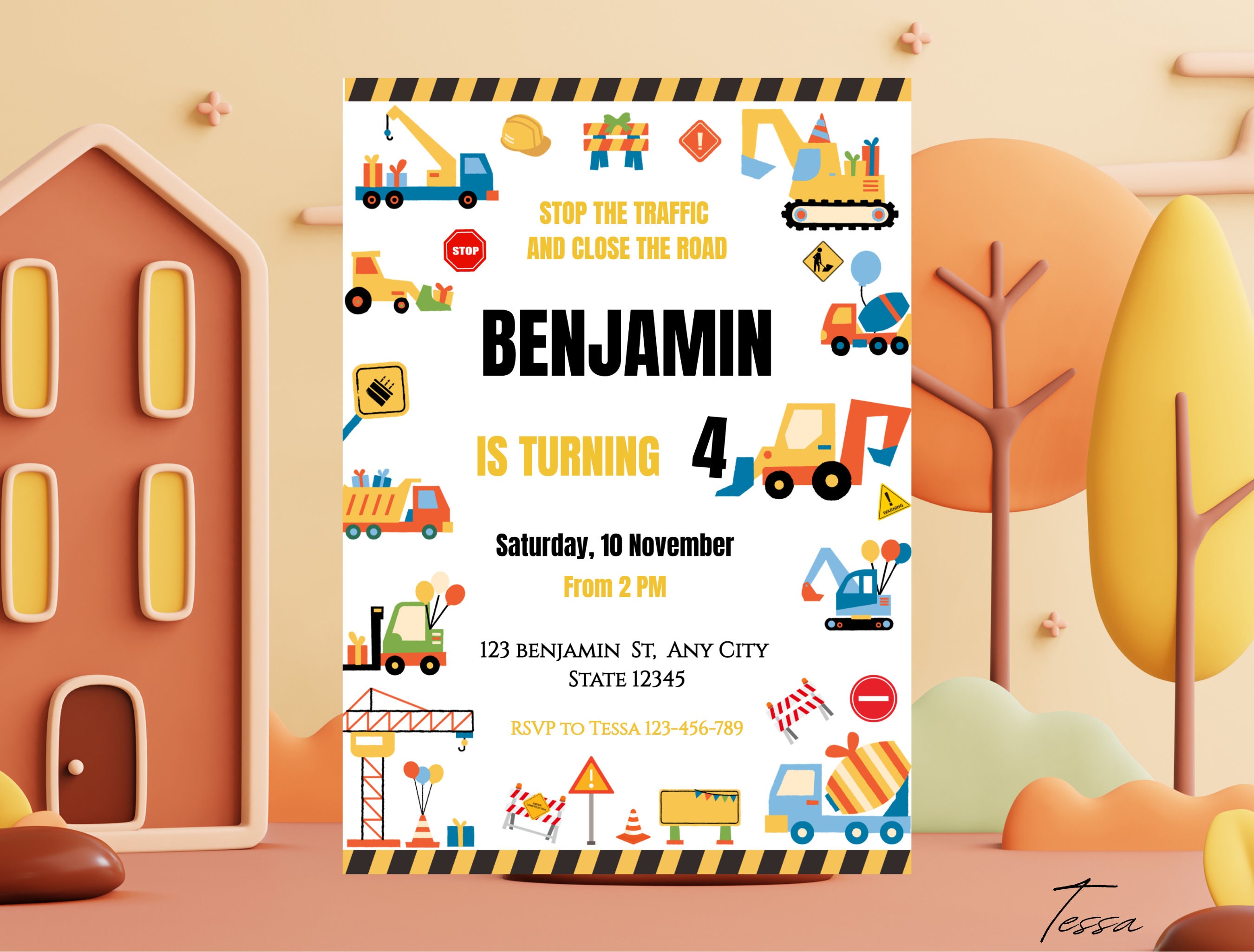 Editable Construction Birthday Invitation Construction - Etsy