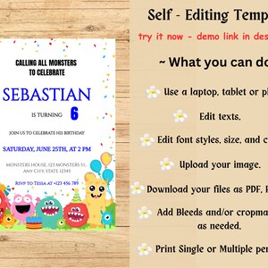 EDITABLE Cute Monsters Birthday Invitation, Monster Birthday Party ...