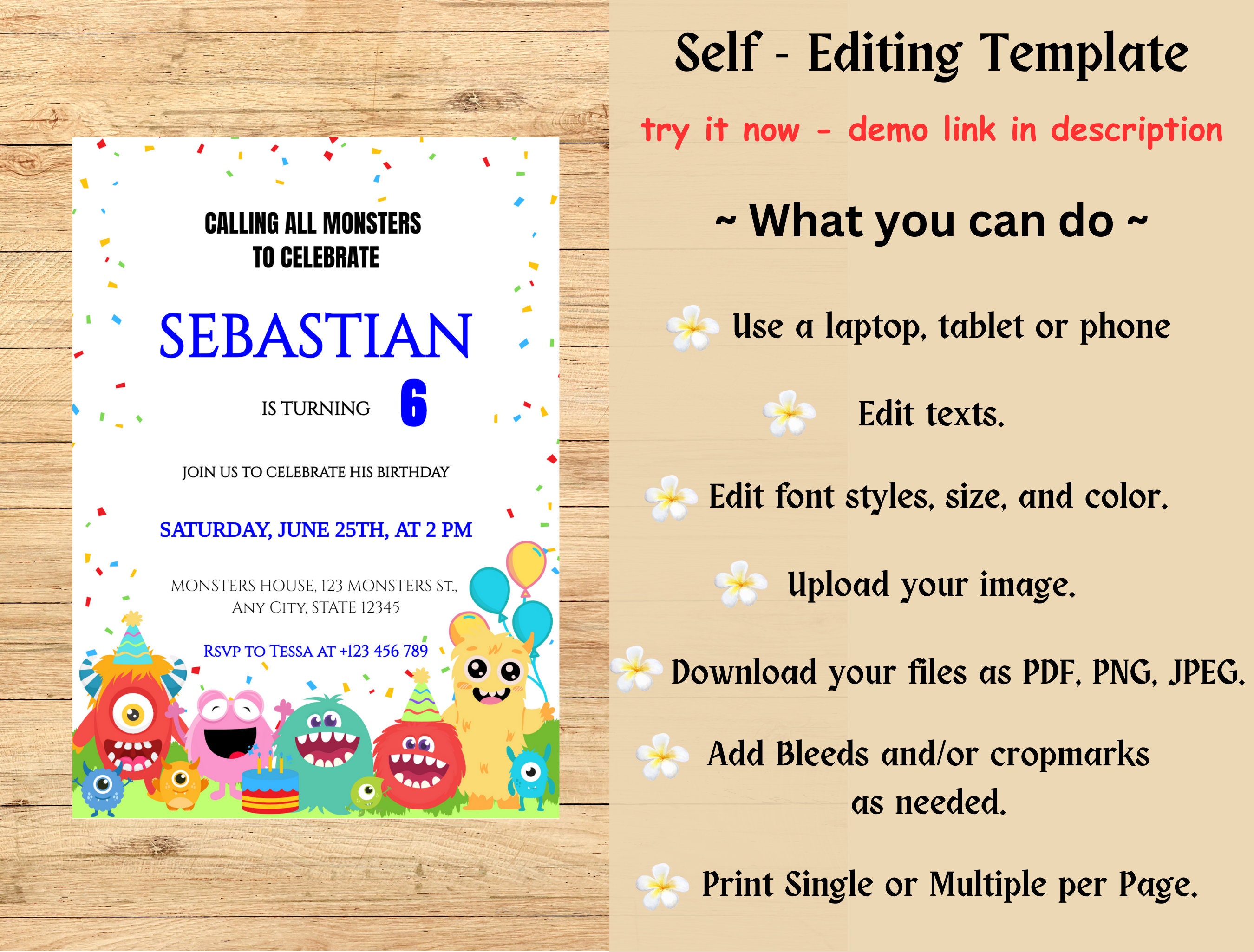 EDITABLE Cute Monsters Birthday Invitation, Monster Birthday Party ...