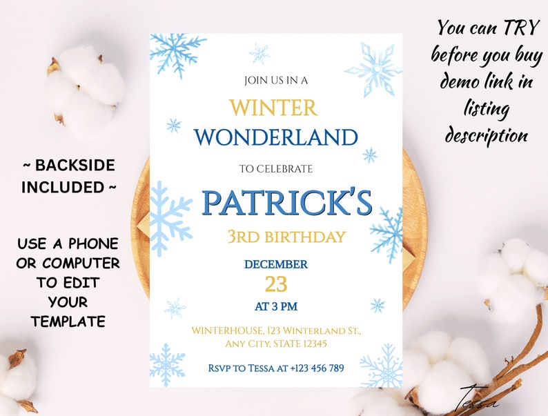 Editable Winter Birthday Invitation, Winter Wonderland Birthday ...