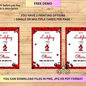 Editable 2nd Ladybug Birthday Invitation, Ladybug Invitation, Second ...