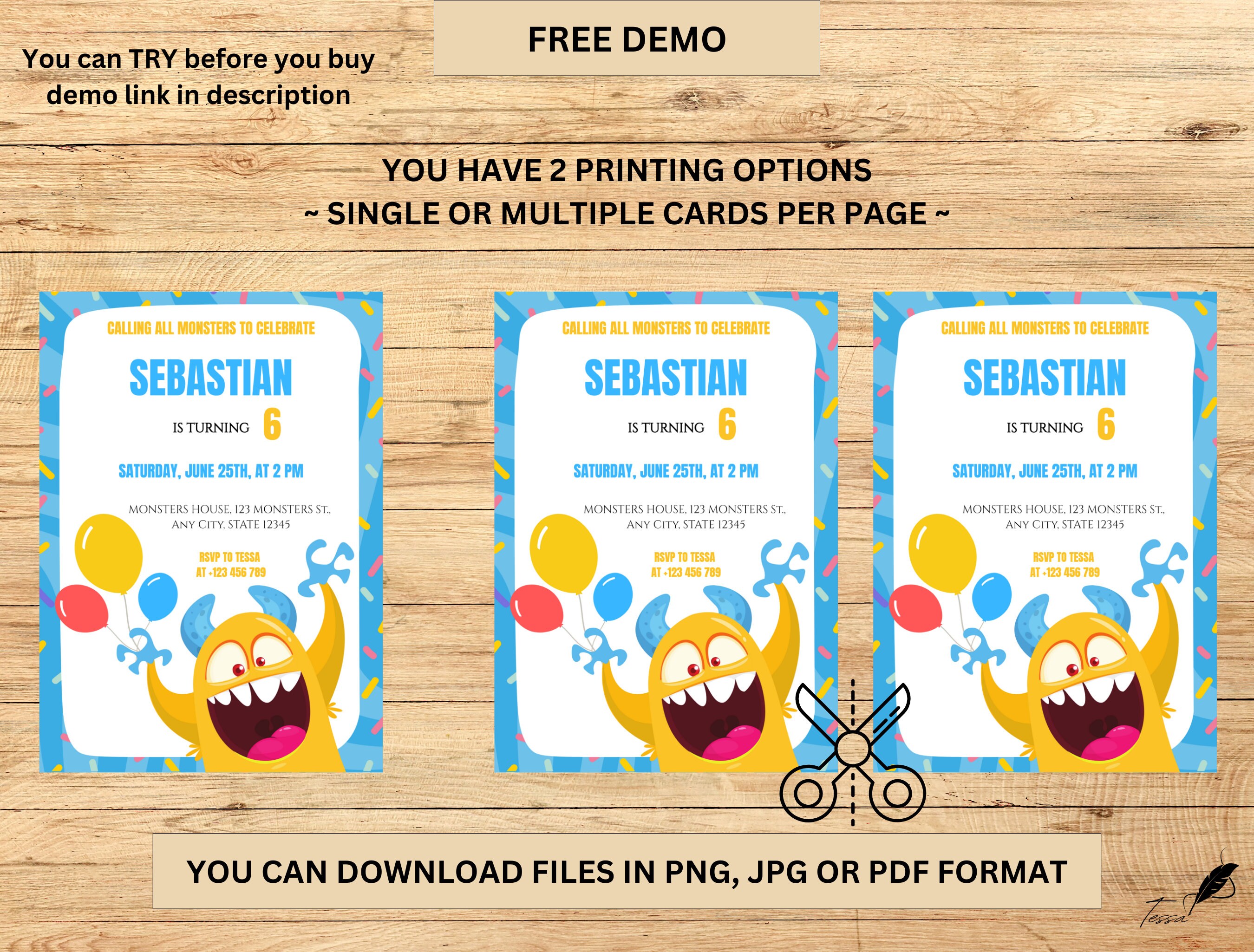 EDITABLE Cute Monster Birthday Invitation, Monsters Birthday Party ...