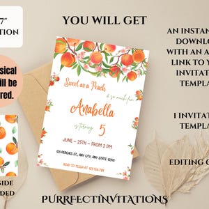 Editable Peach Birthday Invitation, Sweet as a Peach Invitation ...