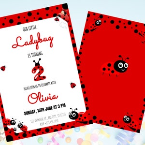 Editable 2nd Ladybug Birthday Invitation, Ladybug Invitation, Second ...