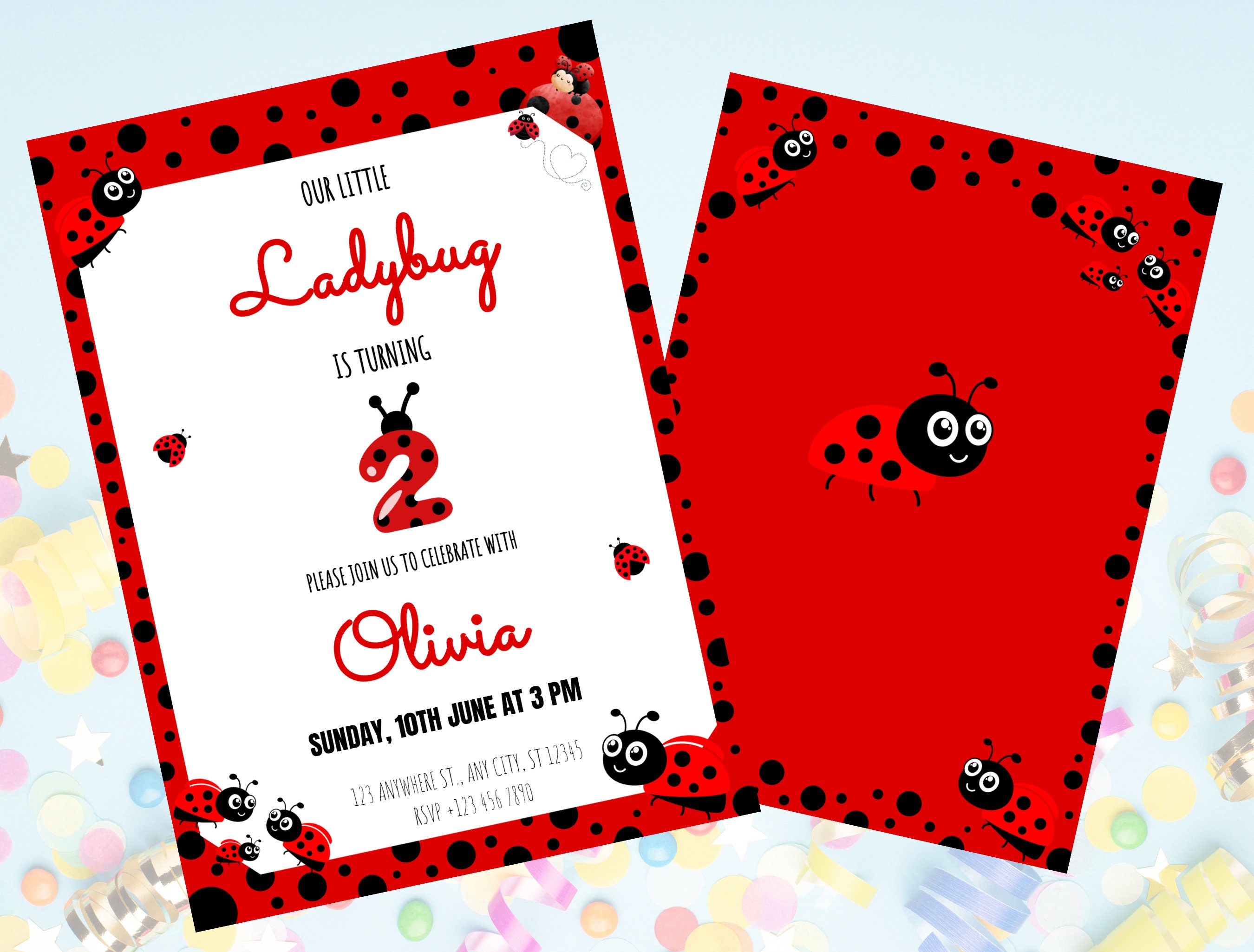 Editable 2nd Ladybug Birthday Invitation, Ladybug Invitation, Second ...