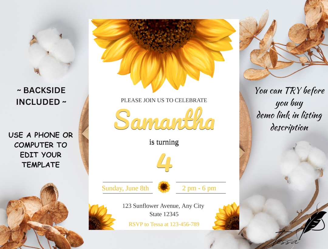 Editable Sunflower Birthday Invitation Sunflower Birthday - Etsy