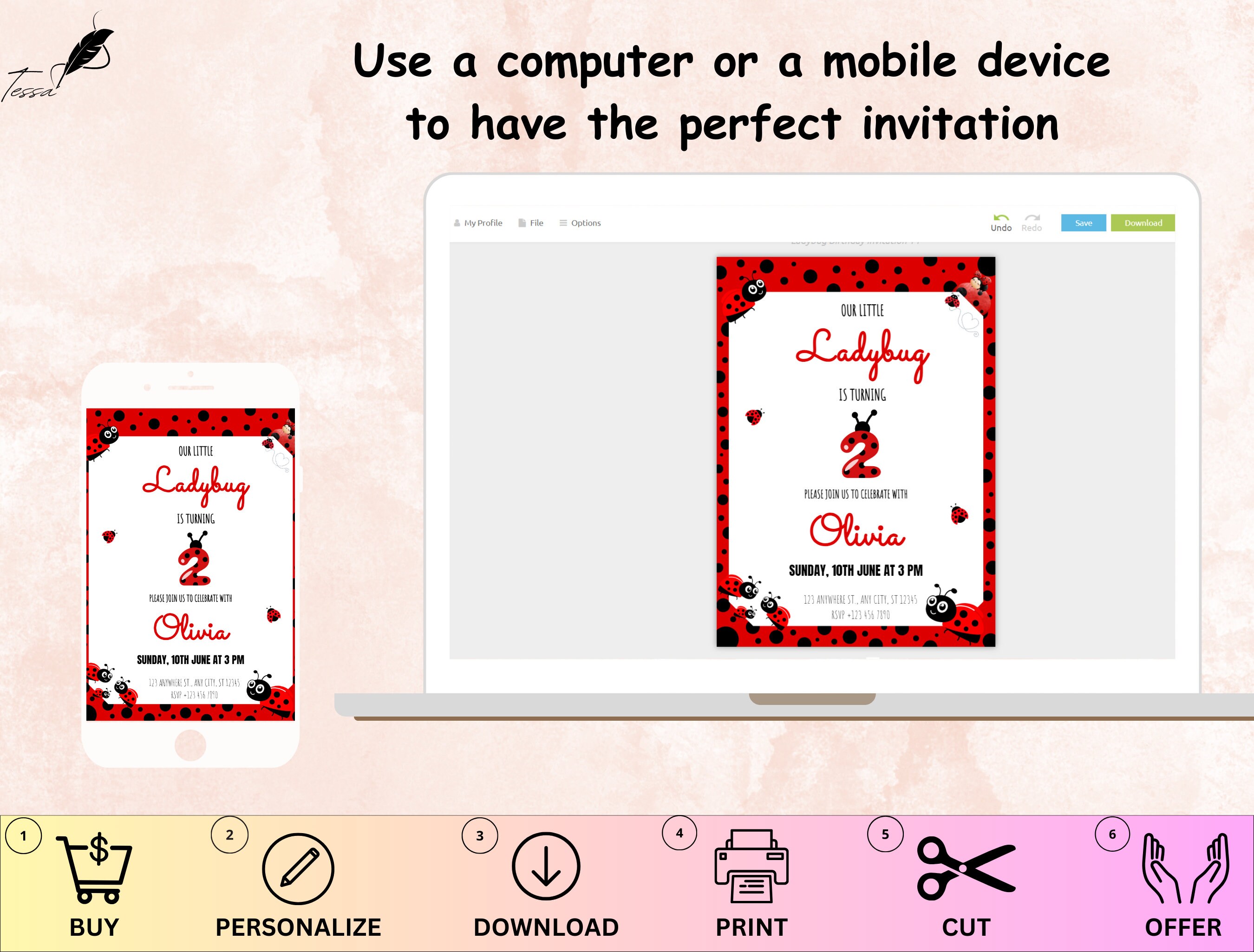 Editable 2nd Ladybug Birthday Invitation, Ladybug Invitation, Second ...