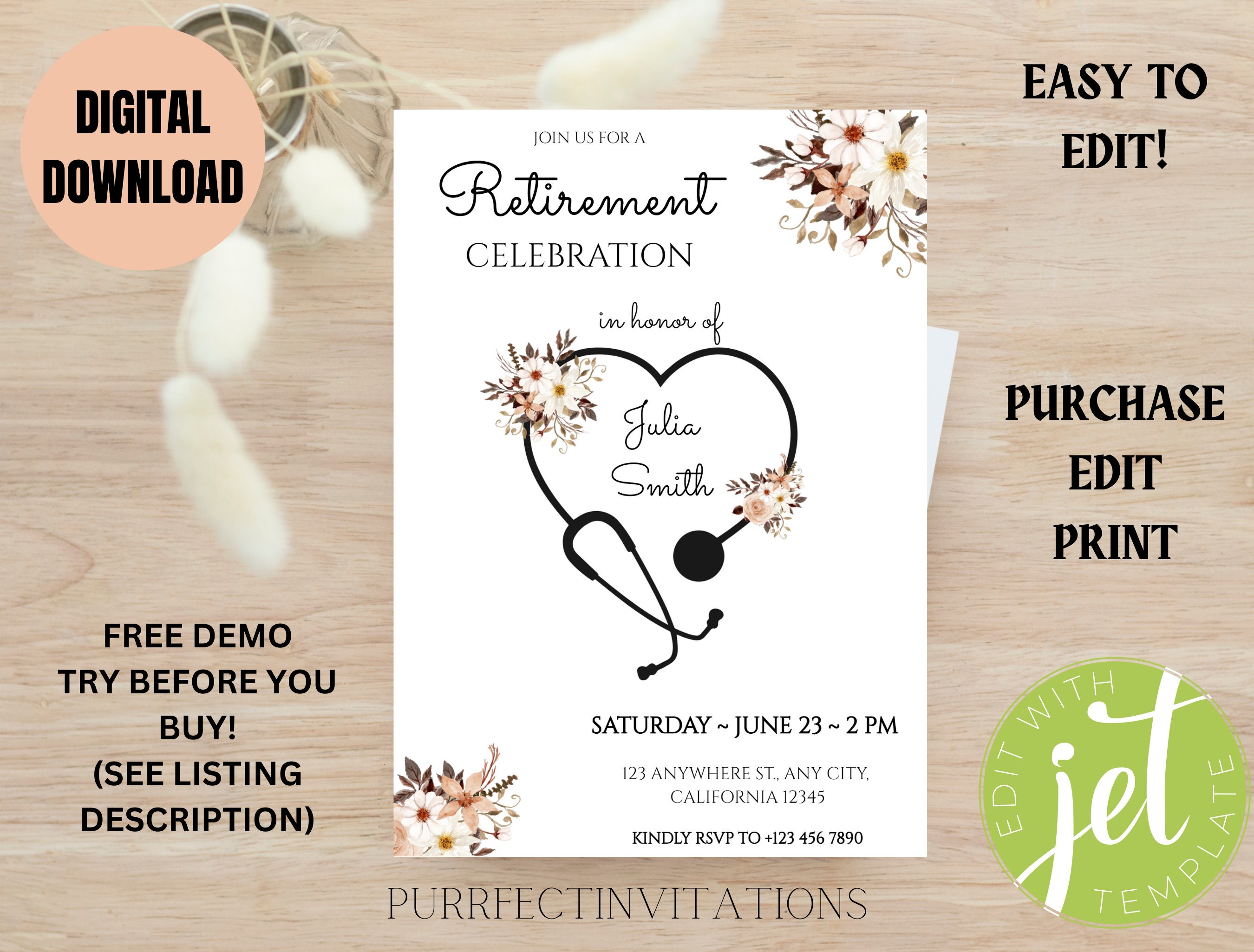 Editable Nurse Retirement Invitation Template, Nurse Retirement Party ...