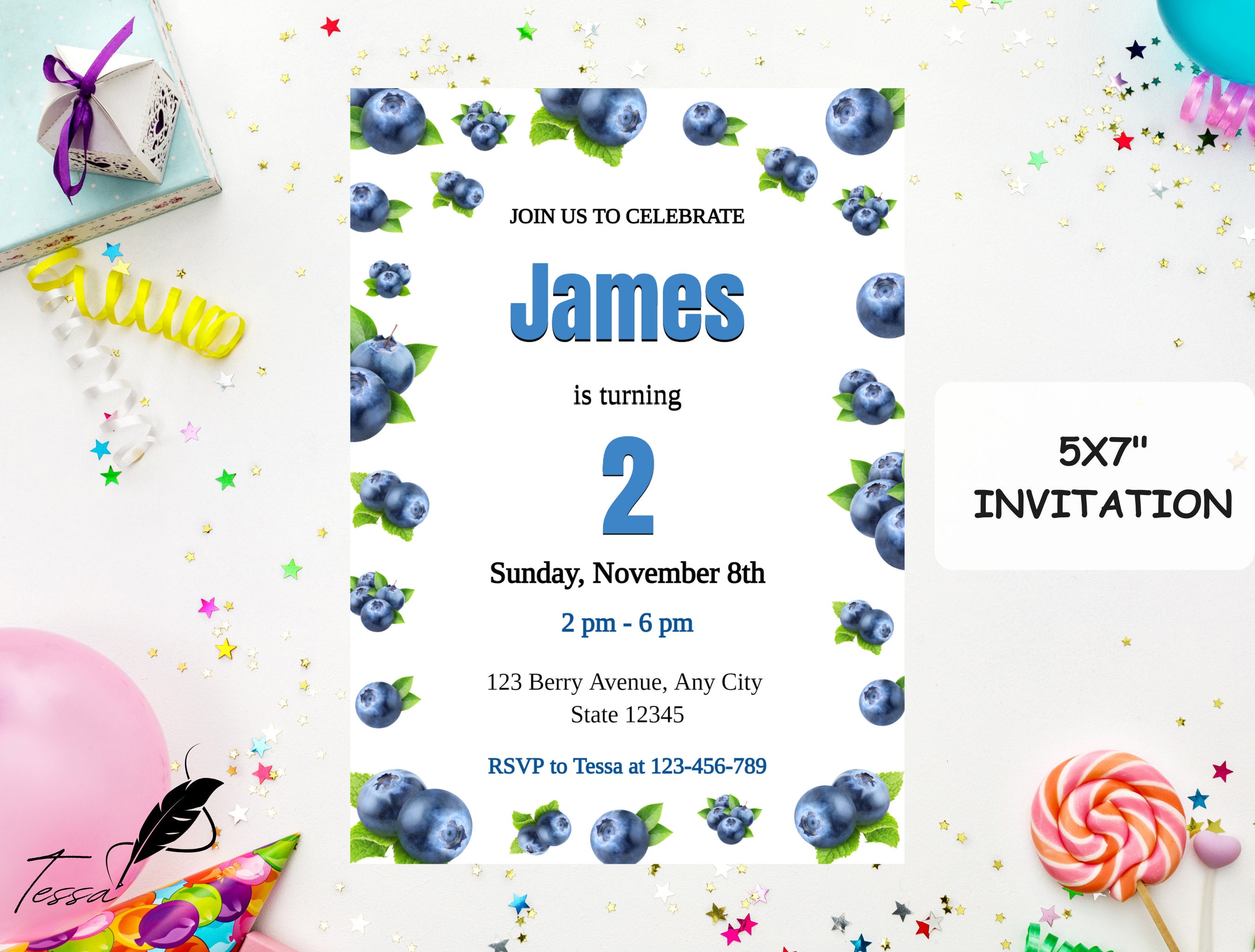 Editable Blueberry Birthday Invitation Berry Birthday Invite - Etsy