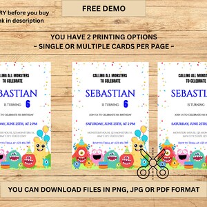EDITABLE Cute Monsters Birthday Invitation, Monster Birthday Party ...
