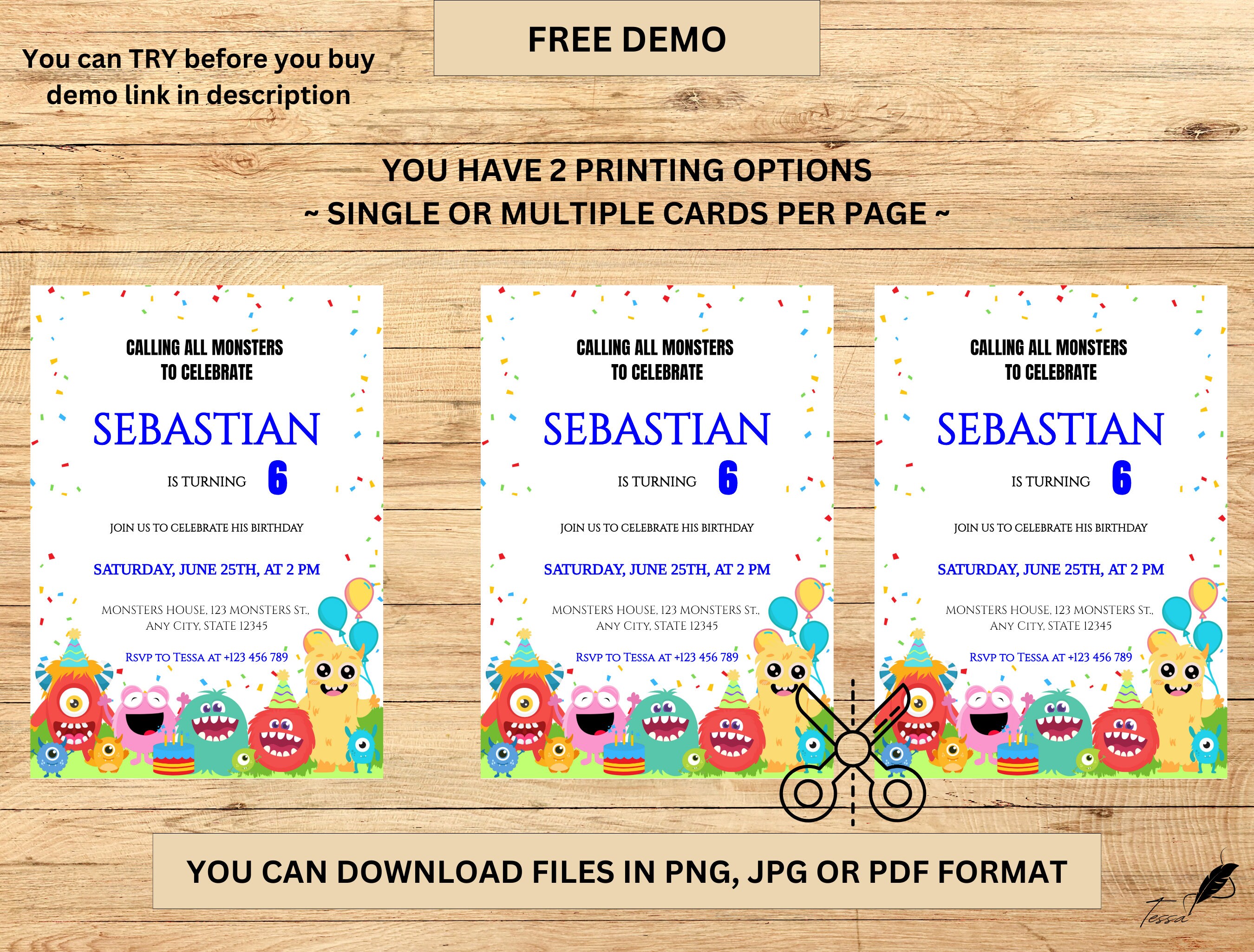 EDITABLE Cute Monsters Birthday Invitation, Monster Birthday Party ...