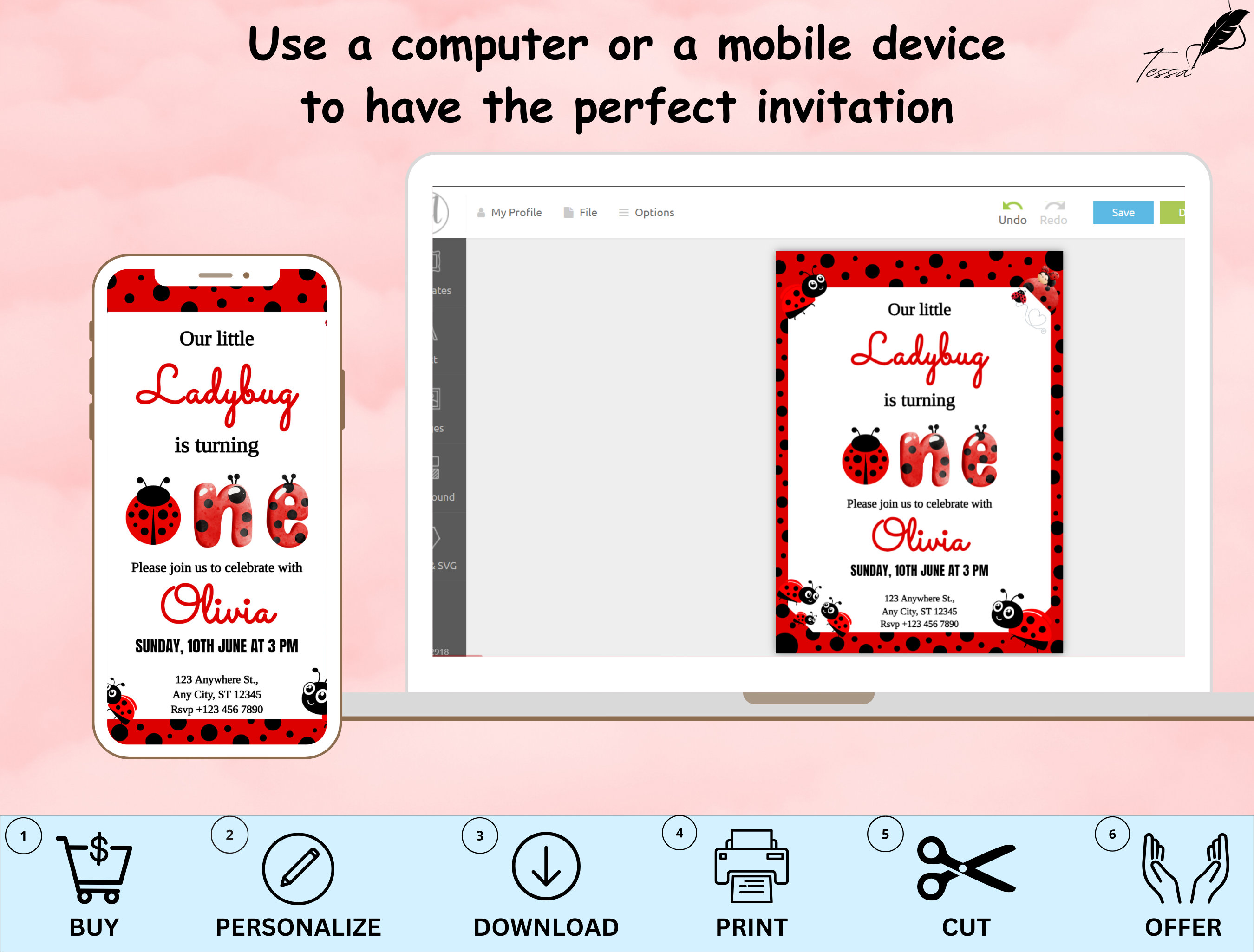 Editable Ladybug 1st Birthday Invitation, Ladybug Invitation, Birthday ...