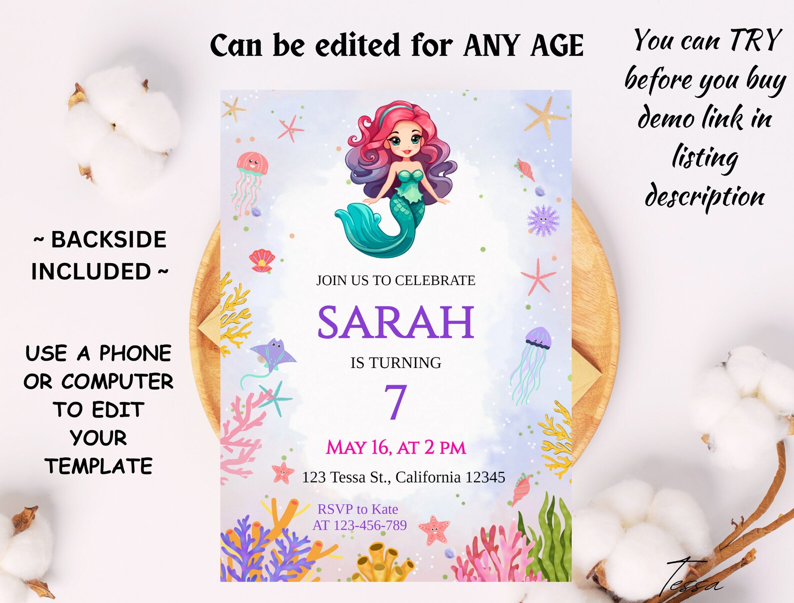 Editable Mermaid Birthday Invitation Mermaid Invitation - Etsy