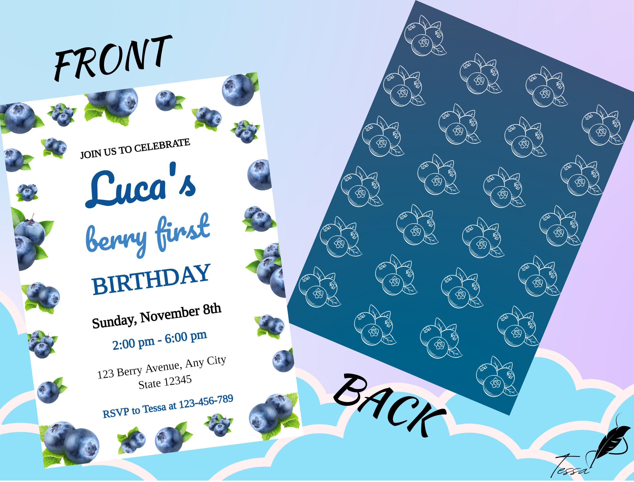 Editable Blueberry Birthday Invitation, Berry Birthday Invite, Berries ...