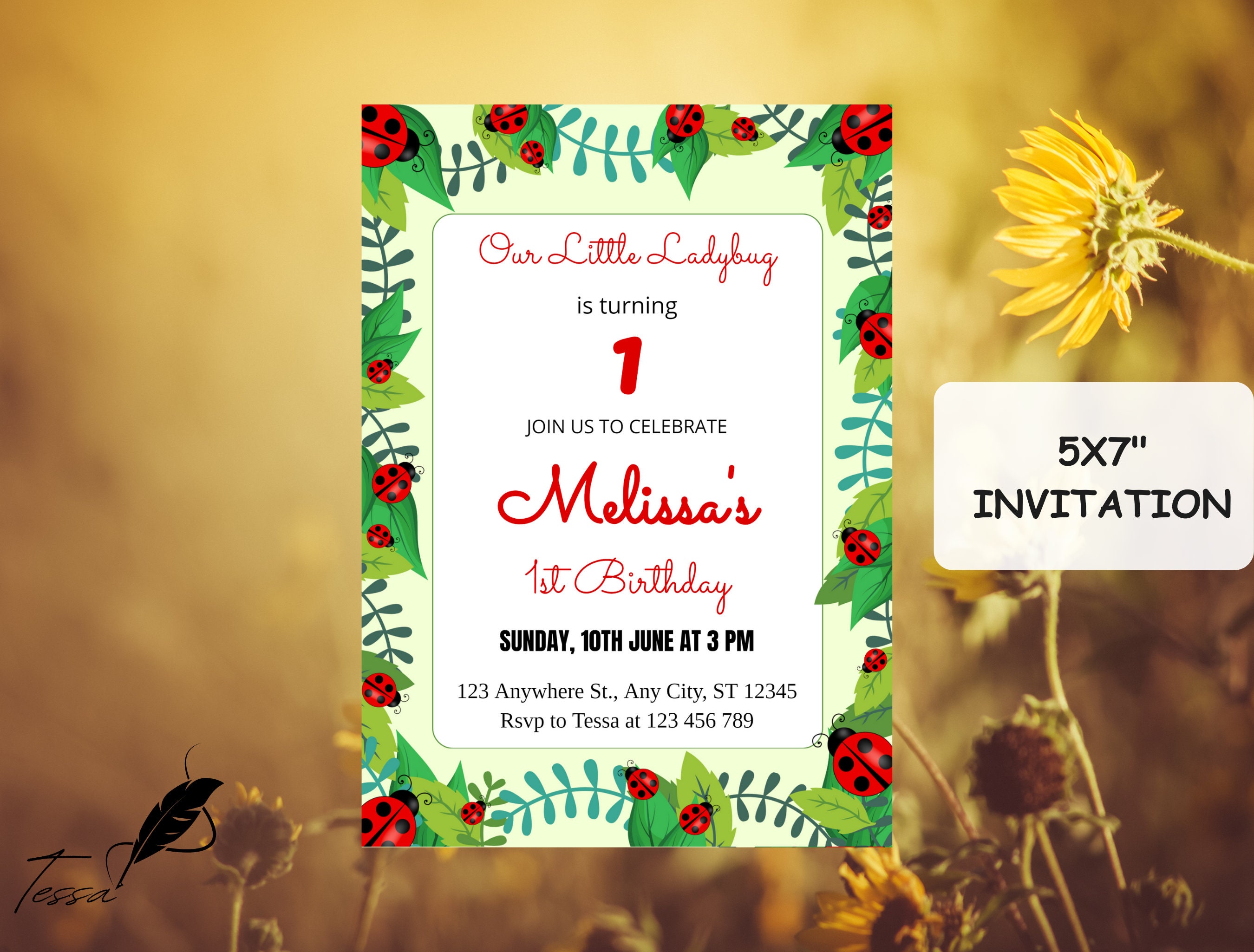 Editable Ladybug Birthday Invitation, Ladybug 1st Birthday Invitation ...