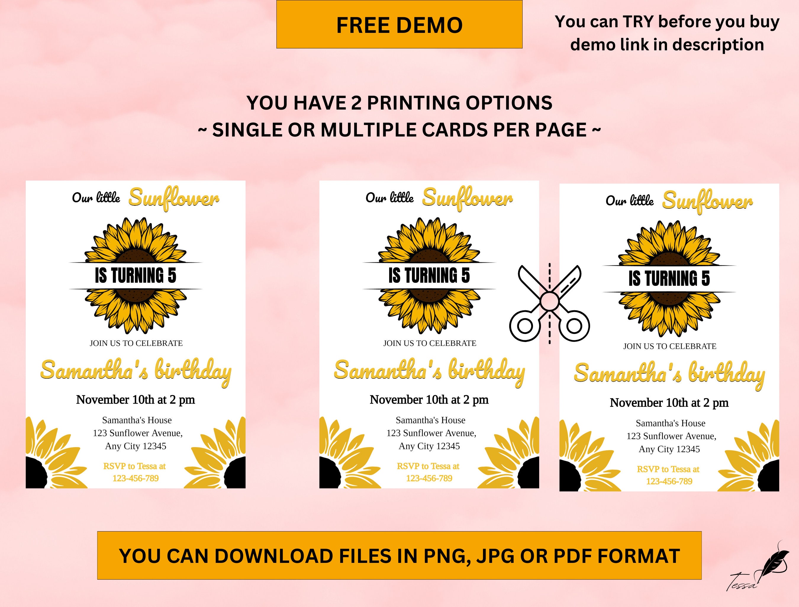 Editable Sunflower Birthday Invitation, Sunflower Birthday Invite ...