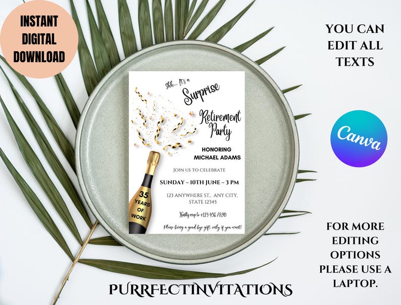 Editable Retirement Party Invitation, Retirement Invite, Surprise ...